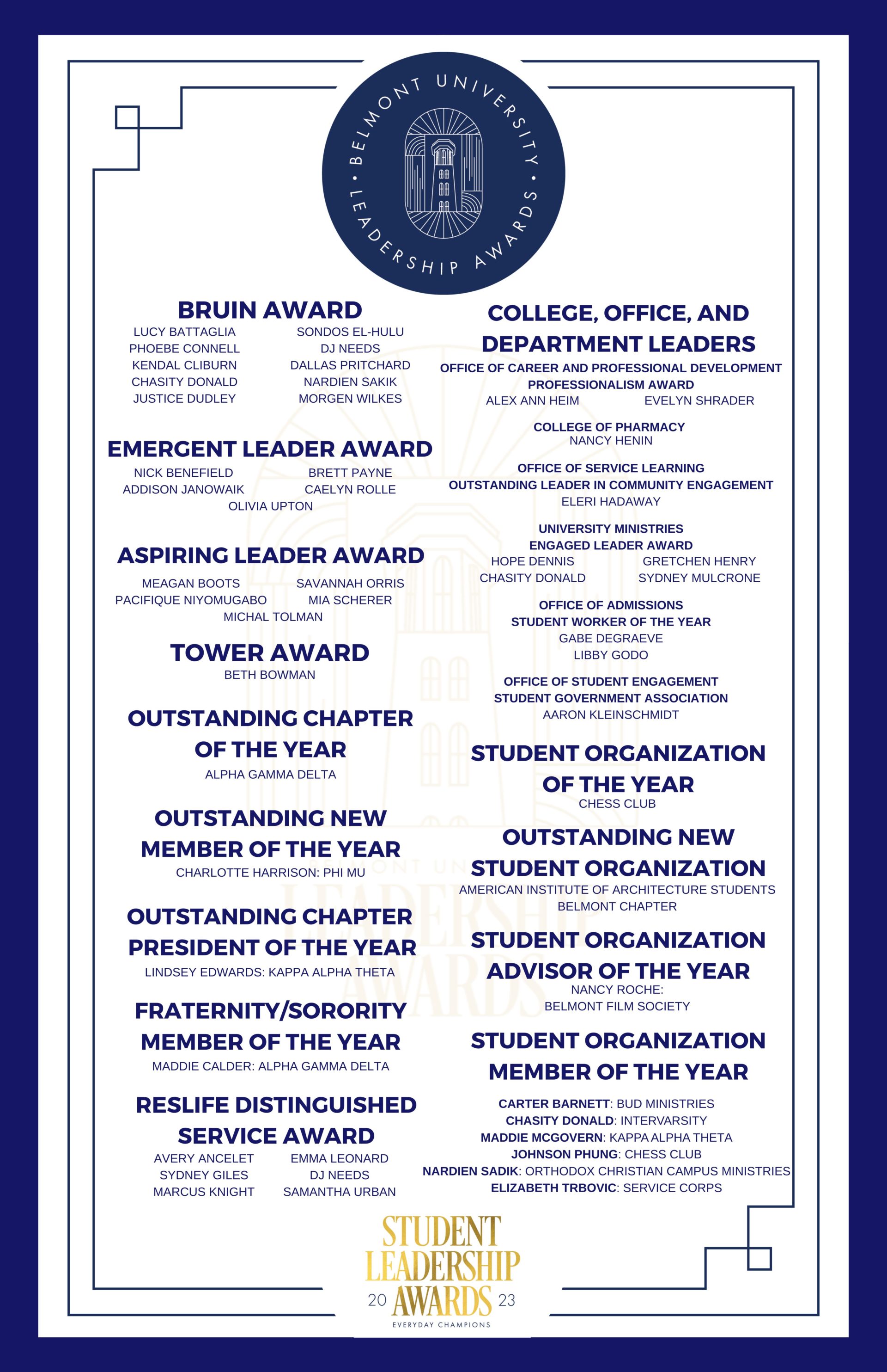 Belmont Student Leadership Awards Recognize Everyday Champions ...